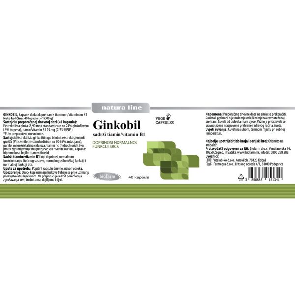 Ginkobil + vitamin B1 40 kapsula - Biofarm