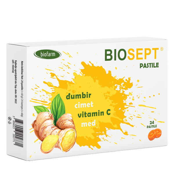 Biosept pastile - Đumbir, Cimet, Med i Vitamin C (24 pastile) - Biofarm